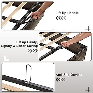 AMERLIFE Queen Size Lift Up Storage Bed Frame, Wooden Platform Bed Frame with Lifting Storage & Charging Station, No Spring Box Needed/Noise Free, Rustic Grey