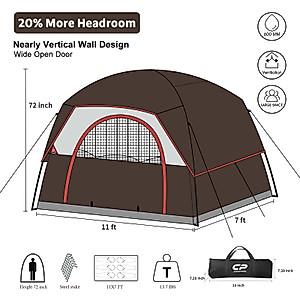 CAMPROS CP Tent 6 Person-Camping-Tents, Waterproof Windproof Family Dome Tent with Top Rainfly, Large Mesh Windows, Double Layer, Easy Set Up, Portable with Carry Bag - Brown