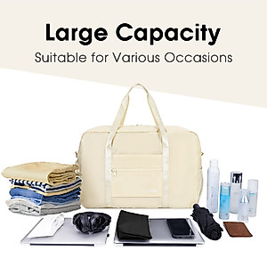 Sports Gym Bag with Wet Pocket & Shoes Compartment, Travel Duffel Bag for Men and Women Lightweight Fabric upgrade, Beige