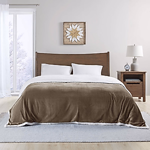 Madison Park Microlight to Berber Luxury Blanket Khaki 90*90 Full/Queen Size Premium Soft Cozy Microlight Plush For Bed, Coach or Sofa