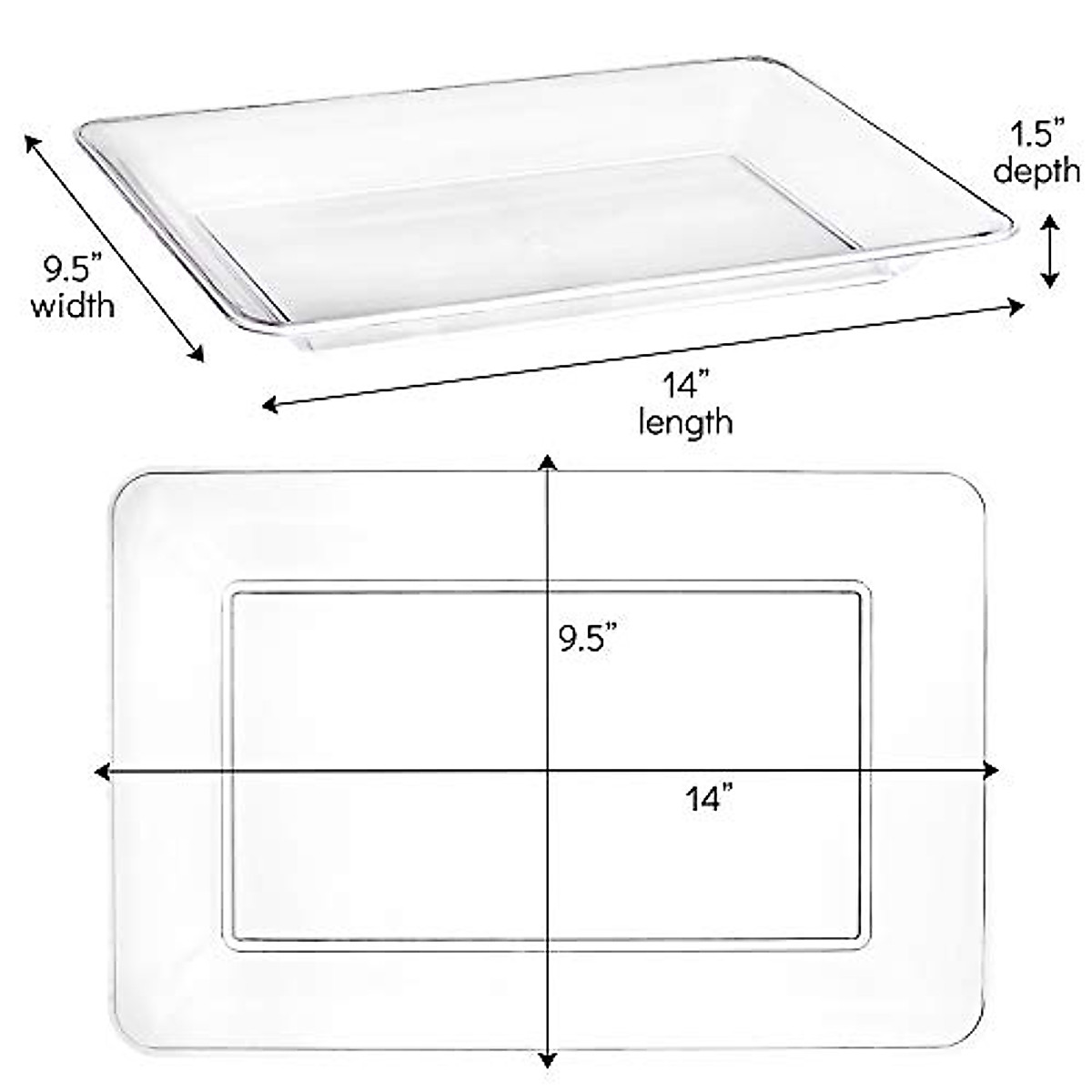 Plasticpro Plastic Serving Trays - Serving Platters Rectangle 10 X 14 Disposable Party Dish Crystal Clear Pack of 4