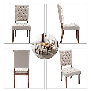 DUOMAY Tufted Dining Chairs Set of 2, Modern Linen Upholstered Dining Room Chairs Armless Guest Side Chair with Open Back for Kitchen Dining Room Restaurant, Wood Legs, Beige
