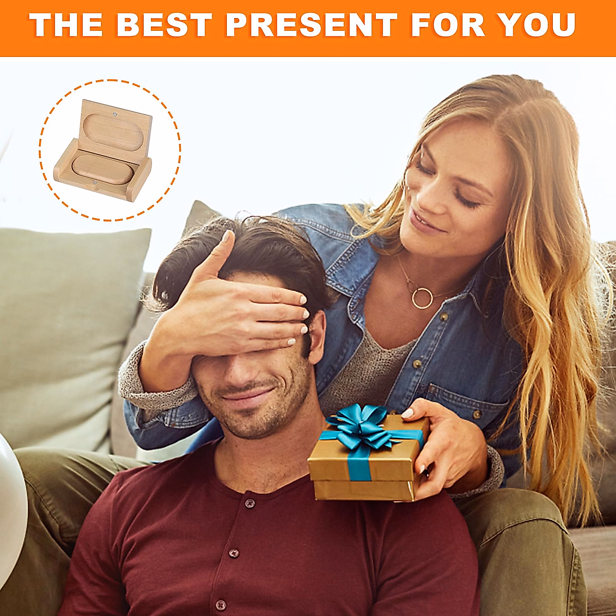 Novelty Wooden USB 2.0 Flash Drive 32GB Data Storage Memory Stick USB Stick Ellipse Pendrive with Wooden Box