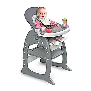 Badger Basket Envee II Baby High Chair with Playtable Conversion – Gray Chevron, 5-Point Harness, Dishwasher Safe Tray, Machine Washable Cushion