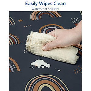 Blissful Diary Baby Splat Mat for Under High Chair, 51 x 51 Inch Splash Mat, Waterproof and Washable Spill Mat, Anti-Slip Floor Protector, Retro Rainbow
