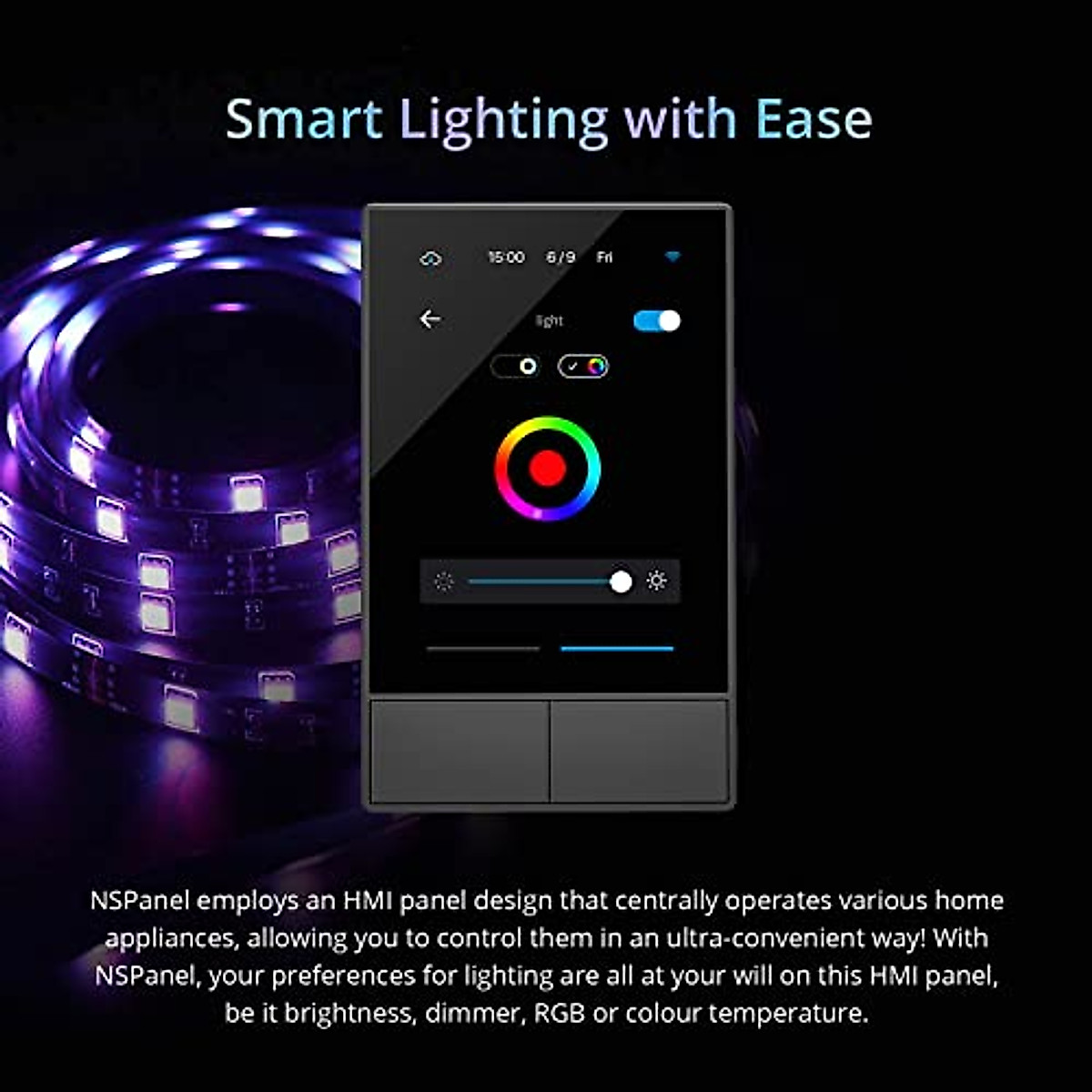 SONOFF NSPanel WiFi Smart Scene Wall Switch,2-Switch Panel Smart Home Control,Touchscreen Control for Smart Temperature Function,Lights,Work with Alexa & Google Home Assistant,Black