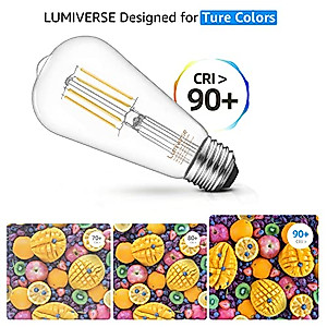 Lumiverse E26 led Bulb 60 watt dimmable Vintage LED Edison Bulbs 5.5W, 60W Equivalent,4000K Cool White, Antique Style ST19/ST58 LED Light Filament Bulbs, CRI 90+, E26 Base, 6 Packs