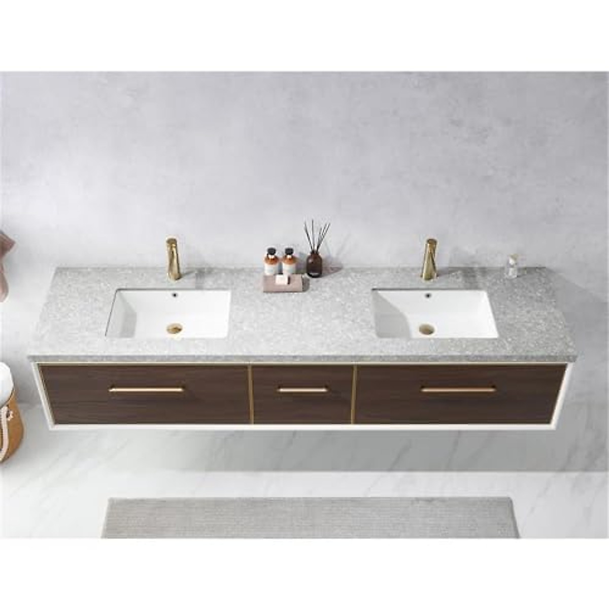 VINNOVA Caparroso 84" Double Sink Bath Vanity in Dark Walnut w/Grey Sintered Stone Top