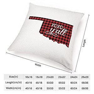 Red Black Buffalo Plaid Oklahoma State Map Throw Pillow Covers Love Pillow Case Home State Cushion Cover Going Away Gift Valentine's Day Decor Square Pillowcase Valentines Day Gift 24"x24"