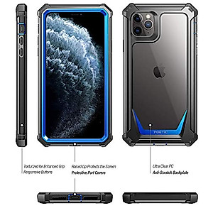 iPhone 11 Pro Case, Poetic Full-Body Hybrid Shockproof Rugged Clear Bumper Cover, Built-in-Screen Protector, Guardian Series, Case for Apple iPhone 11 Pro (2019) 5.8 Inch, Blue/Clear
