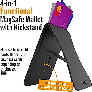 Scooch MagSafe Wallet for Men and Women [MagWallet] for iPhone with Phone Stand and Phone Grip [Car Mount Compatible] Hidden Wallet, Holds 3 to 4 Cards, 5-in-1 MagSafe Card Holder (Black)