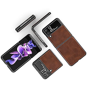 Foluu for Samsung Galaxy Z Flip 3 5G Case, Galaxy Z Flip 3 5G Leather Case, PU Leather + Hard PC Shell Ultra Thin Slim Durable Protective Phone Case Cover for Samsung Galaxy Z Flip 3 5G 2021 (Brown)