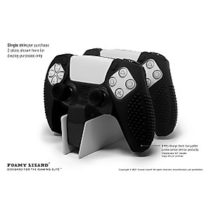 Foamy Lizard SensePro PS5 Controller Skin | Dock Compatible, Soft Flat Anti-Slip Studded Silicone Gel Grip Cover for PlayStation 5 Dualsense, Rubber Protector Plus 8 Raised Thumb Grip Caps (Black)