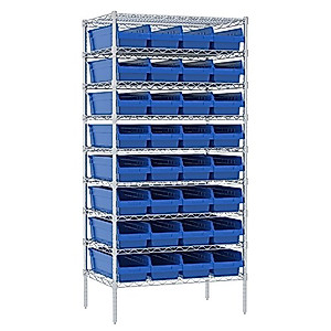 Akro-Mils 30084 Plastic Nesting ShelfMax Storage Bin Box, (24-Inch x 8-Inch x 6-Inch), Blue, (6-Pack) (30084BLUE)