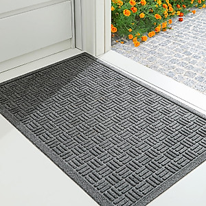 Mibao Front Door Mat Indoor Outdoor Entrance, Dirt Trapping Outdoor Welcome Mats, Non-Slip Outdoor Door Mats, Low Profile Front Door Mat, Entryway Mat, 36" x 24", Grey