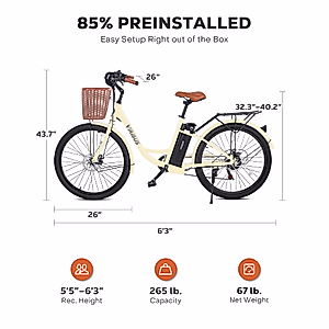 Viribus Electric Bike for Adults, 700W Peak E Bikes for Women with Aluminum Frame, Basket, Rack & 36V 13AH Battery, 7 Speed City Commuter Step Through Electric Bicycle for Ladies Seniors 26 inch Beige