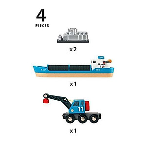 BRIO World - 33534 Container Ship and Crane Wagon | Premium 4-Piece Kids Train Set Toy | Enhances Motor Skills & Creativity | Compatible with All Toys | Ideal for Toddlers Age 3+