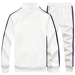 AOTORR Men's Sports Tracksuit Athletic Full Zip Casual Sweat Suits Jogging Gym Sweatsuit White XL