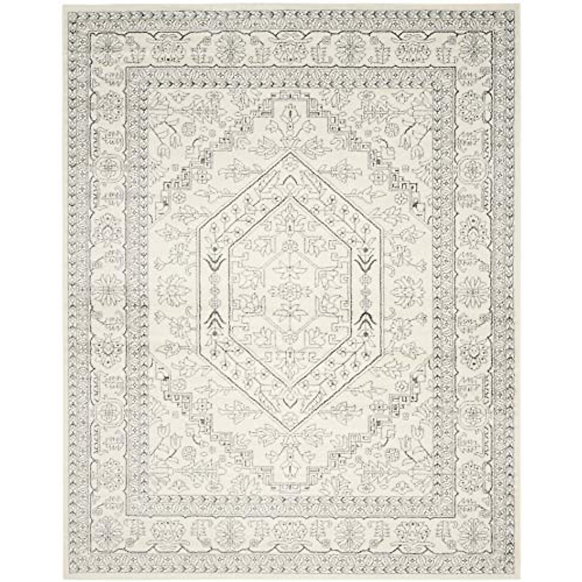 SAFAVIEH Adirondack Collection Area Rug - 9' x 12', Ivory & Silver, Oriental Medallion Design, Non-Shedding & Easy Care, Ideal for High Traffic Areas in Living Room, Bedroom (ADR108B)