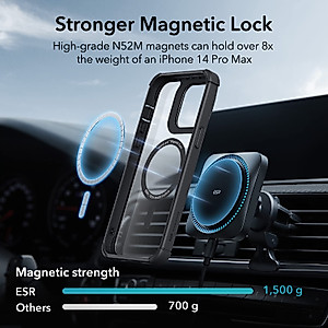 ESR for iPhone 14 Pro Case with Stand, Compatible with MagSafe, Full-Body Military-Grade Drop Proof Case with Built-in 9H+ Tempered Glass Screen Protector, Armor Series, Clear Black