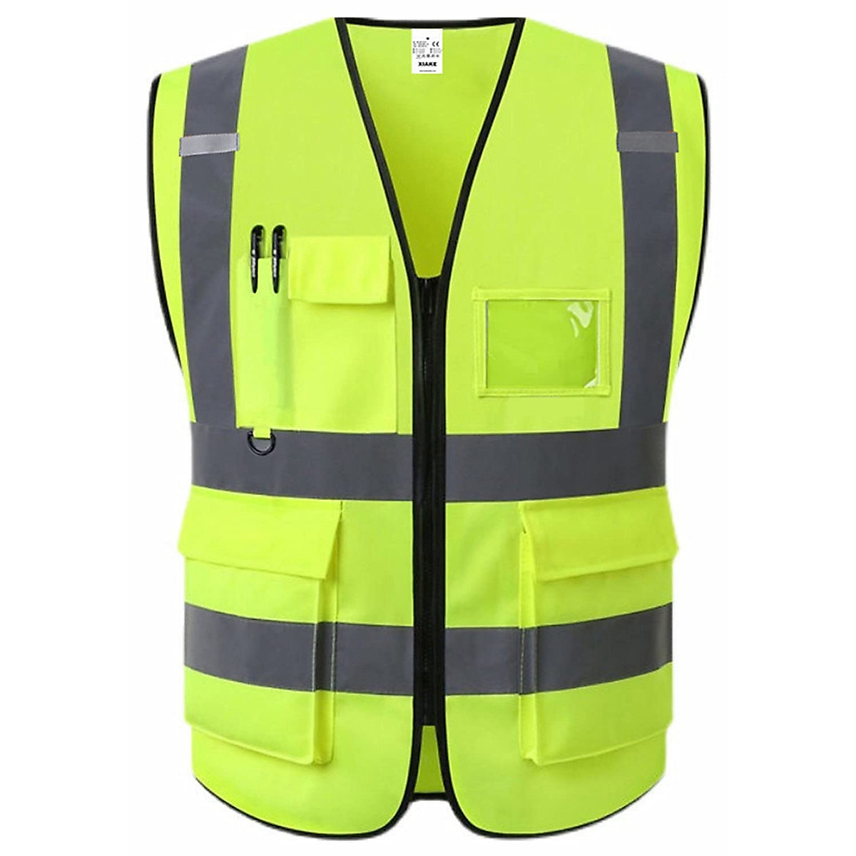 XIAKE 5 Pockets High Visibility Reflective Safety Vest for Men and Women Work Construction Vest(X-Large,Yellow)