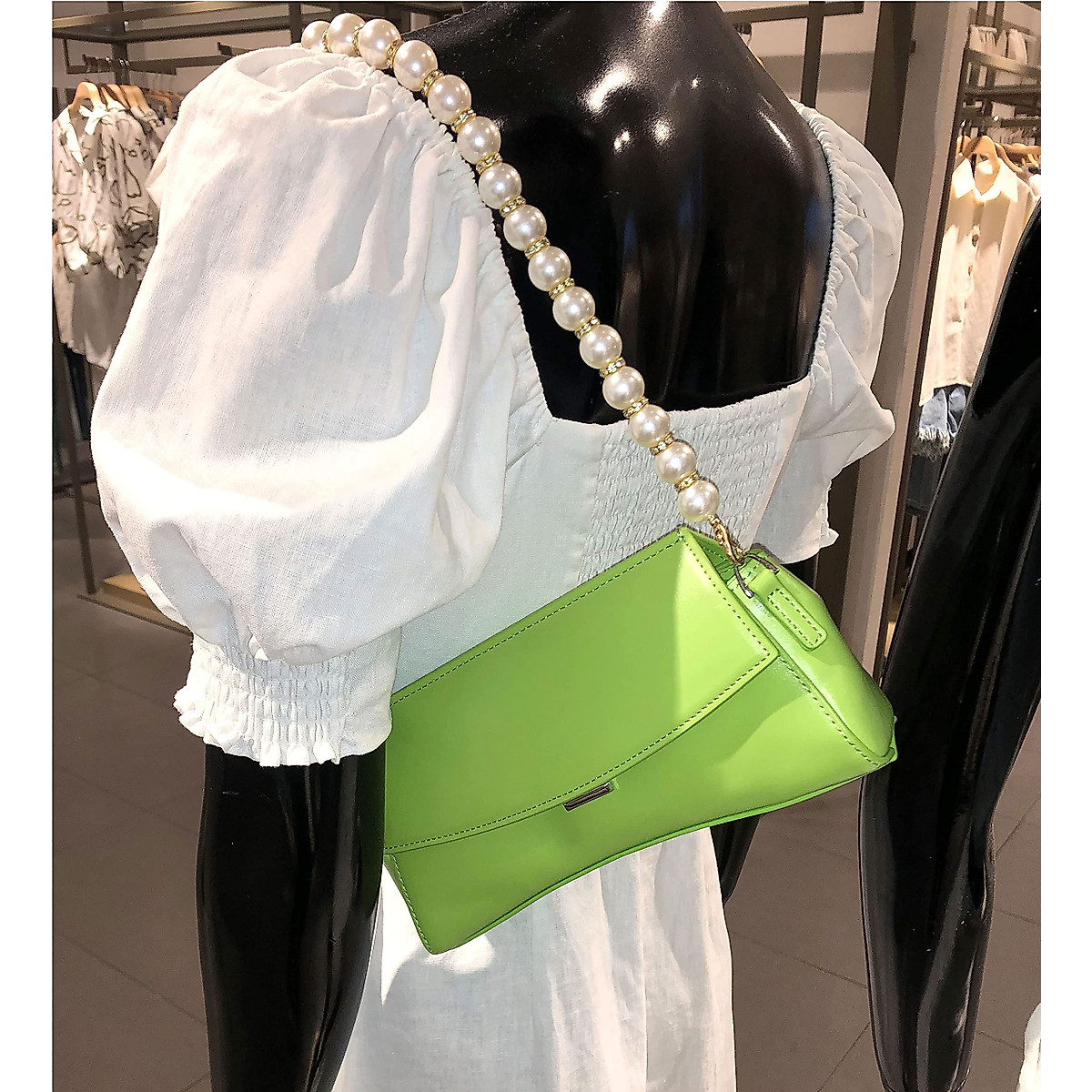 2 Pieces DIY Round Large Imitation Pearl Bead Replacement Chain Strap, Bag Accessories Decorations, Short Purse Chain,Long Handbag Shoulder Straps with Metal Buckles¡­