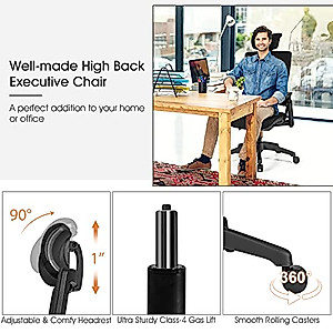 COSTWAY Ergonomic Office Chair, High Back Desk Chair w/ 3D Armrests, Adjustable Lumbar Support & Headrest, Breathable Swivel Computer Task Chair with Sliding Seat for Office Home