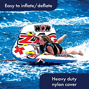 WOW Sports Zig Zag Towable Inflatable Tube for Boating - 1 to 2 Person Towable - Steerable Tubes for Boating