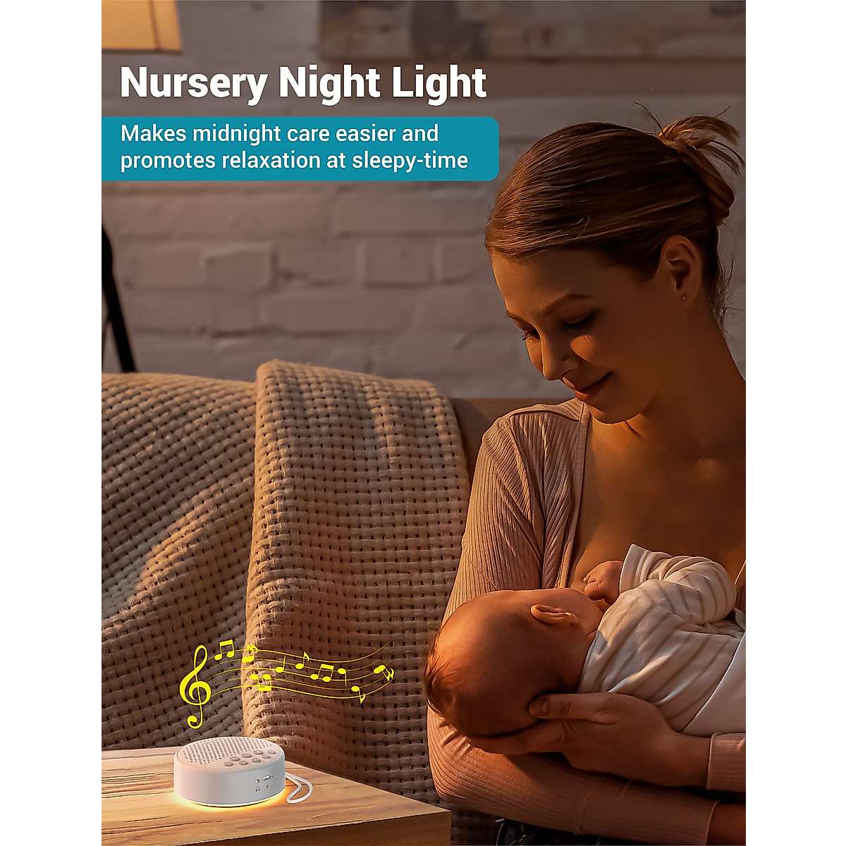 AIRSEE White Noise Machine for Baby Kids Adults, Portable 34 Soothing Sound Machine with Night Light, Rechargeable Compact Noise Machine for Home Office Travel Nursery Gift