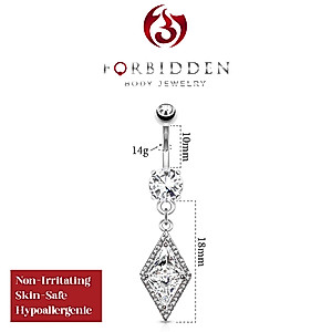 Forbidden Body Jewelry Surgical Steel Fancy Dia-Cut Pave CZ Triangle Dangle Belly Ring (Clear)