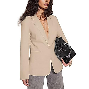 Sucolan Open Front Blazer for Women Business Causal Suit Jackets Fitted Long Sleeve Blazer Jackets Khaki M