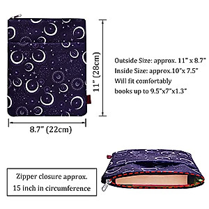 Book Sleeve Moon and Star Book Protector, Book Covers for Paperbacks, Washable Fabric, Book Sleeves with Zipper, Medium 11 Inch X 8.7 Inch