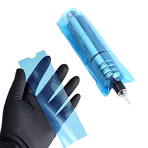 Gakonp 200pcs Clear Tattoo Machine Pen Covers Tattoo Pen Sleeves Plastic Dustproof Protection Blue Bags for Tattoo Professionals