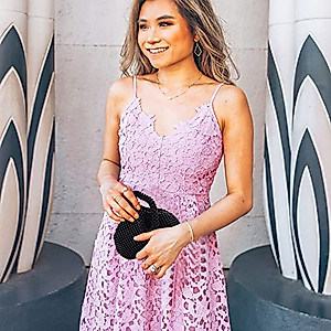 ele ELEOPTION Women Black Beaded Clutch Purse Women's Evening Clutch Triangle Lady Girl Evening Bag for Cocktail Wedding Party for 6.0inch Android IOS Phones