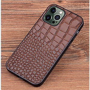 for iPhone 15 Pro Max Genuine Leather Case Luxury Design Cute Slim Crocodile Pattern Shiny Bling Glitter Fancy Back Cover for Women Girls Man Phone Skin,Brown