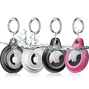 [4 Pack] Airtag Keychain for Apple Air Tag Holder IPX8 Waterproof Military-Grade Drop Shockproof Protective Cover Case Scratch Resistant for Pets, Dog, Keys, Cat, Luggage