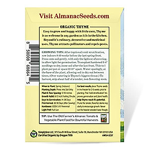 The Old Farmer's Almanac Organic Thyme Seeds - Approx 160 Seeds - Certified Organic, Non-GMO, Open Pollinated, Heirloom