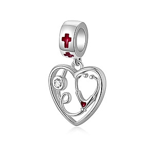 LEECCI Nurse Charm for Bracelet 925 Sterling Silver Stethoscope Charm Nursing Themed Charm Medical Jewelry for Doctor Nurse Medical Student RN Nurse Gifts for Women (Heart Stethoscope)