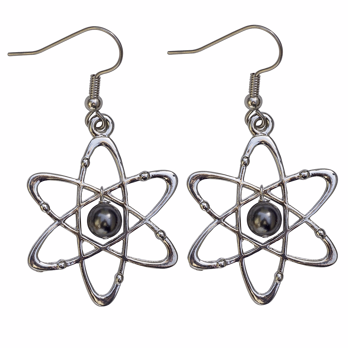 Atomic Science Earrings: Carbon Atoms With Six Electrons & Swarovski Pearl Nucleus - Science Jewelry Gift