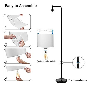 DEWENWILS 63 inch Black Floor Lamp with White Shade, Adjustable Lampshade, Tall Pole Standing Farmhouse Floor Lamp for Living Room, Bedroom, Office, Simple Style