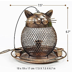 Bird Feeders for Outside, Wild Bird Feeder Squirrel Proof, Heavy Duty Copper Bird Feeder for Outdoor Hanging Garden Yard Decor, 2lbs Capacity - Upgraded Cute Cat Shaped
