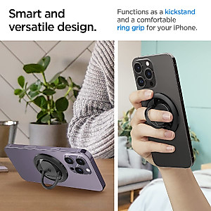 Spigen O-Mag Ring (MagFit) Camera Webcam Mount for MacBook, Magnetic Phone Holder Grip Designed for MagSafe (MacBook Pro, Air, iPhone 14 Pro Max, 14 Pro, 14 Plus, 14, 13 and 12 Series) - Black