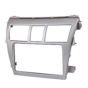Mhakrl Silver Car Radio Fascia Panel for Toyota Vios Yaris Sedan Belta Radio Frame Radio Stereo Dash Installation Mount Trim Kit Face Plate Audio Panel DVD Navigation Panel Frame 2 Din