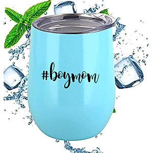 Tipit Drinkware #BOYMOM | Boy Mom | 12 OZ Stainless Steel Stemless Wine Tumbler With Lid - Mom Mug - New Mom Cup - Mother of Boys - Wine Tumbler - Best Mom Mug Tumbler