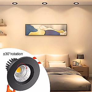 inShareplus 2 Inch LED Downlight, 3W Recessed Lighting 220LM COB Dimmable, 3000K Warm White, CRI80, Black Trim, LED Ceiling Lights with LED Driver, 12 Pack