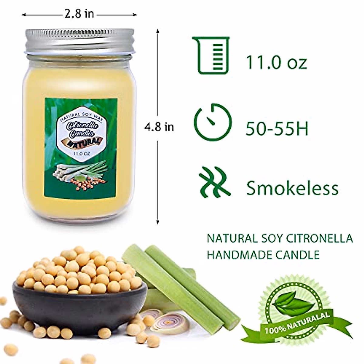 soyyla Citronella Candles Outdoor and Indoor, 11 oz Mason Jar Candles Scented Candles Gift Set for Patio Garden Yard- 2 Pack, 2.8 IN × 4.8 IN