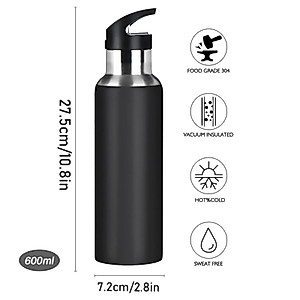 Oarencol Pug Heart Water Bottle Lovely Dog Puppy Pink Stainless Steel Vacuum Insulated with Straw Lid 20 Oz