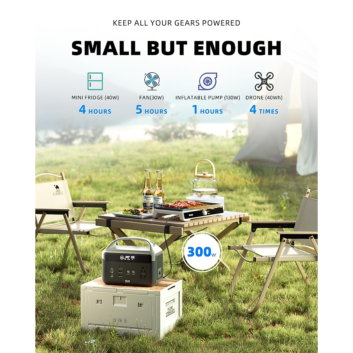 Backup Battery Power Supply 300W, 179.2Wh/56000mAh LiFePO4 Portable Power Station, Fast Charging Solar Generator with 3 Input/6 Output Ports, 110V Pure Sine Wave 2 AC Outlets