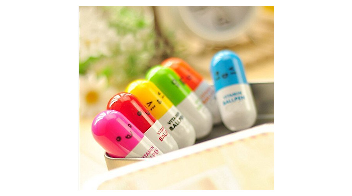 24 Pack Vitamin Pill Pen Set - Cute Smiling Face Retractable Pens
