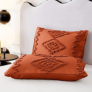 URBONUR Terracotta Duvet Cover Set King Size Burnt Orange, 3PCS Textured Tufted Bedding Set, Geometric Diamond Pattern, Ultra Soft Microfiber Duvet Cover with Zipper Closure, (Rust, King)